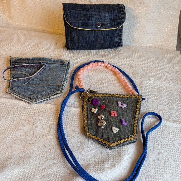 Hand Crafted | Bags | Handmade Denim Pouch Luggage Tag Purse Set 3 ...
